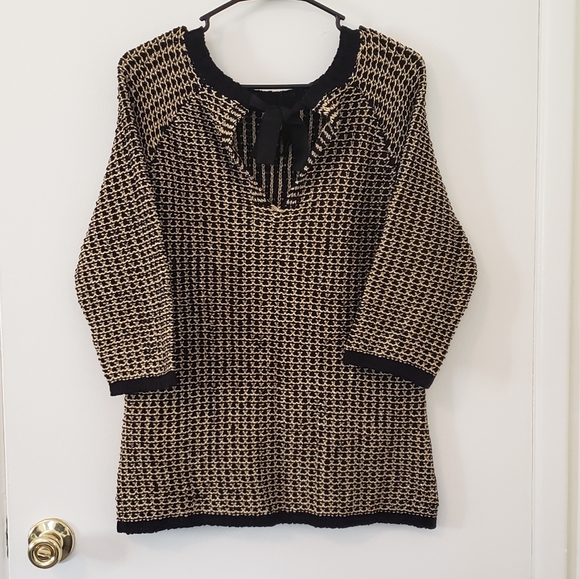 Ashro | Sweaters | Metallic Gold And Black Knit Sweater | Poshmark